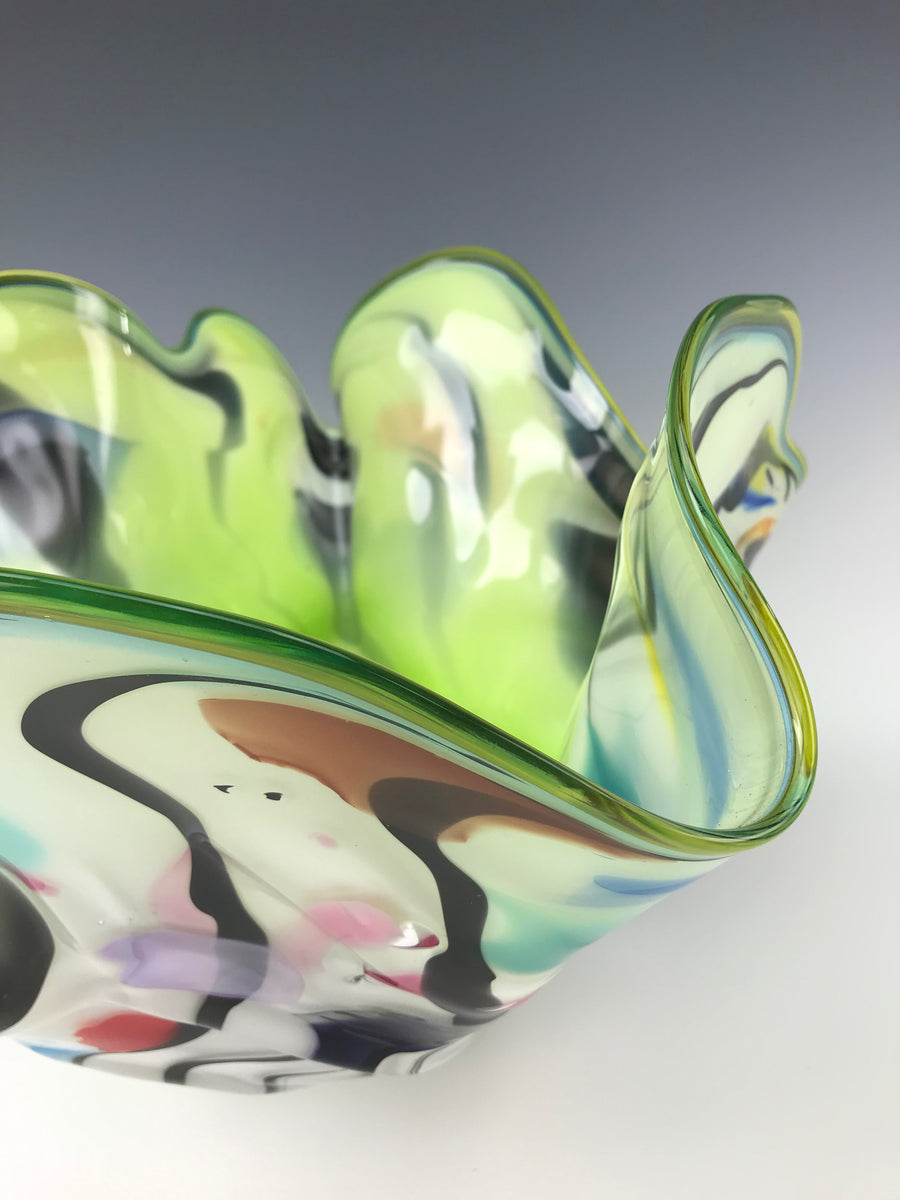 Psycho Zebra Fluted Bowl - Slime Green Interior – Nyminal Glass